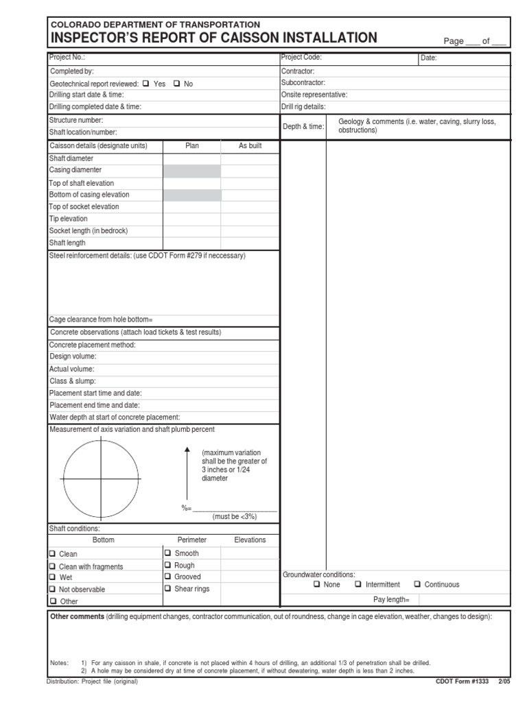 Caisson Inspection Checklist | PDF | Deep Foundation | Concrete