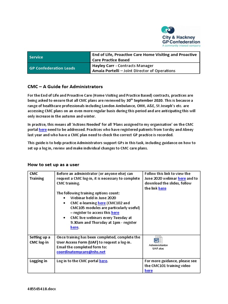 CMC - A Guide For Administrators: Service GP Confederation Leads | PDF ...