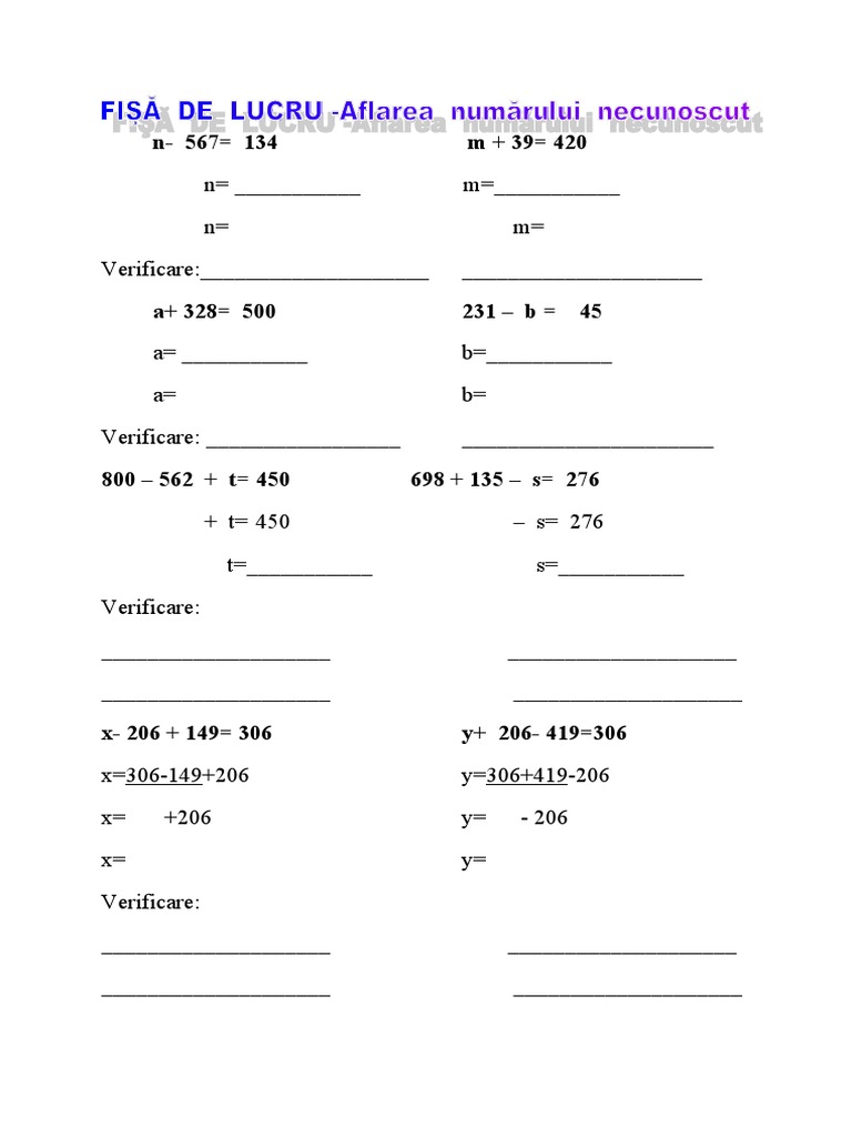 0 Fisa de Lucru Aflarea Numarului Necunoscut | PDF