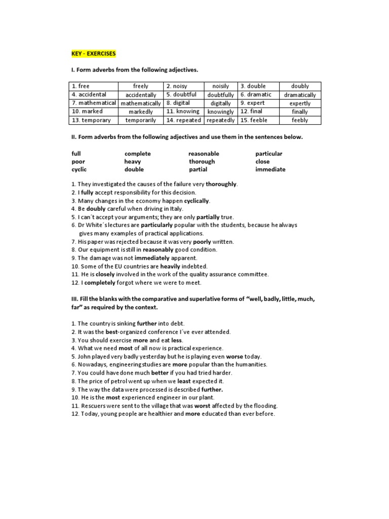 Adverb Formation and Usage Exercises | PDF | Adverb | Adjective