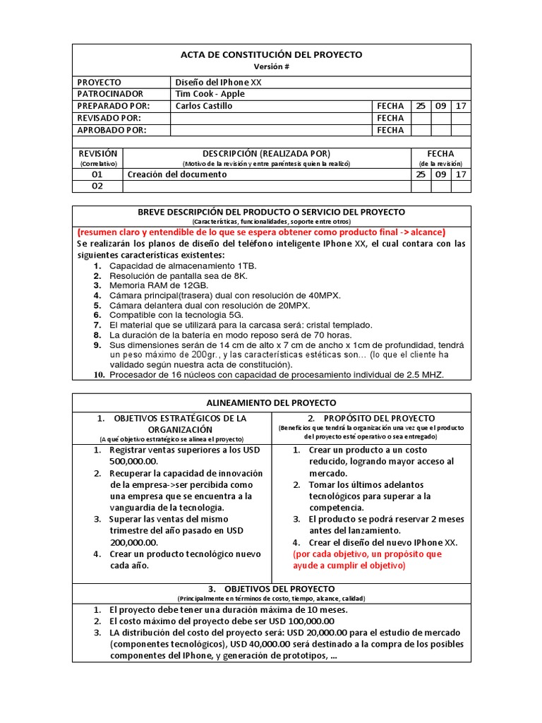 Modelo Project Charter | PDF | Yo telefono | Mercado (economía)
