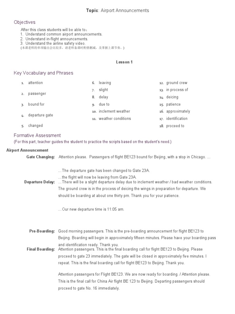 Understanding Airport and In-flight Announcements | PDF | Flight ...