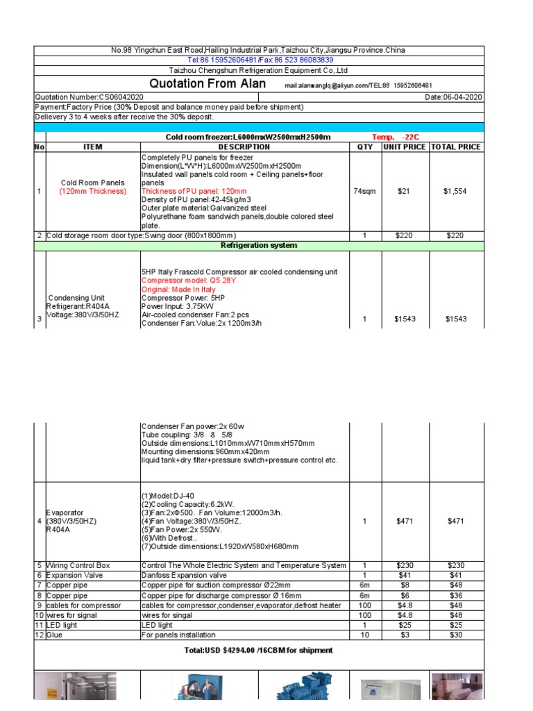 5HP Quotation For Blast Freezer | PDF | Refrigerator | Refrigeration