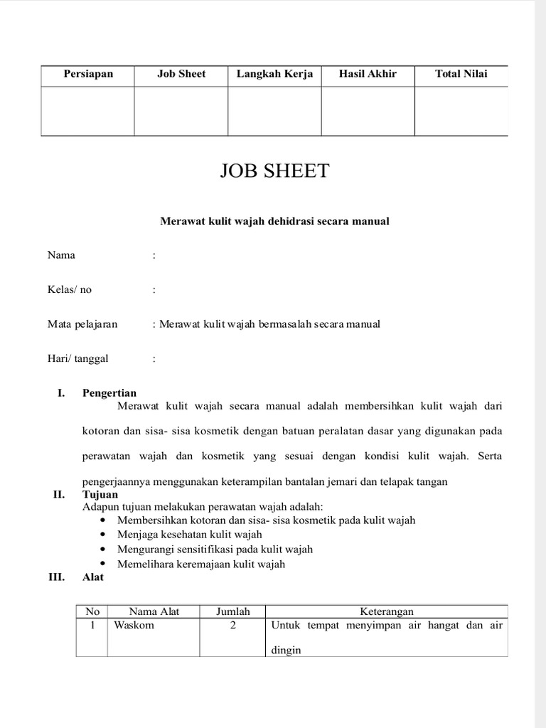 Dokumen - Tips - Job Sheet Kulit Dehidrasi | PDF
