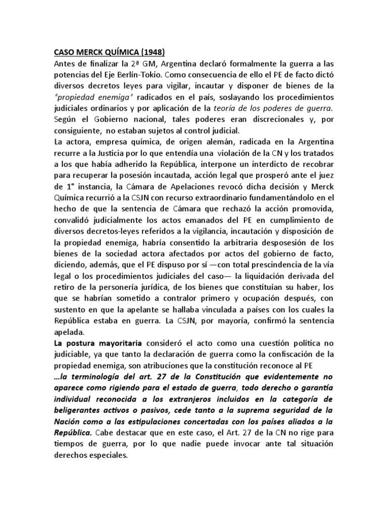 Resumen Del Caso Merck Química | PDF | Caso de ley | Constitución
