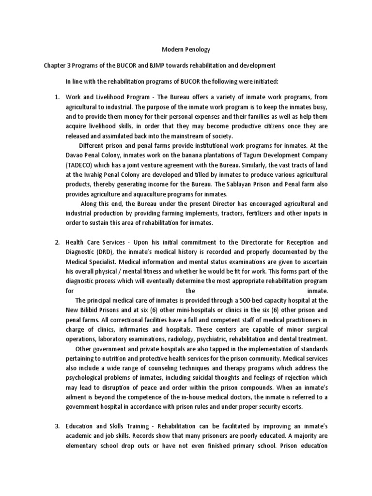 Chapter 3 Modern Penology | PDF | Rehabilitation (Penology) | Prison