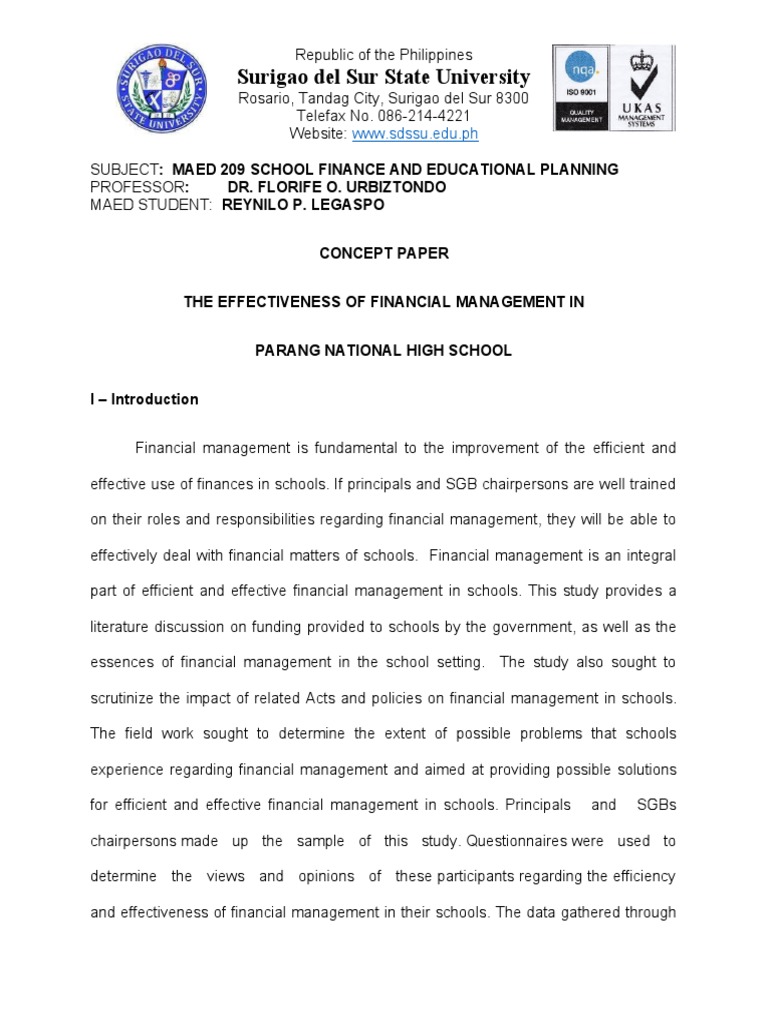 Concept Paper in School Finance | PDF | Budget | Audit