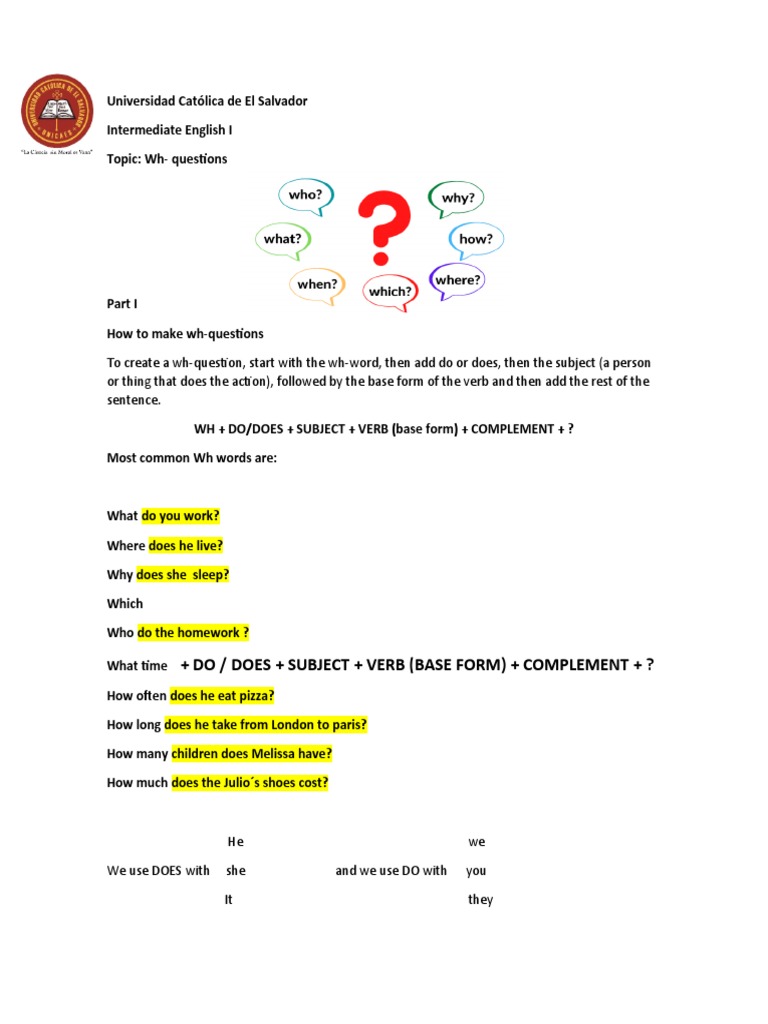Wh- Questions Guide for English Learners | PDF | Question | Linguistic ...