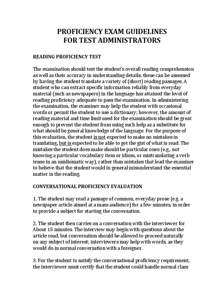Proficiency Exam Guidelines For Test Administrators | PDF | Test ...