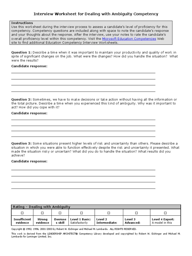 Dealing With Ambiguity - Interview Worksheet - en-US | PDF | Risk ...