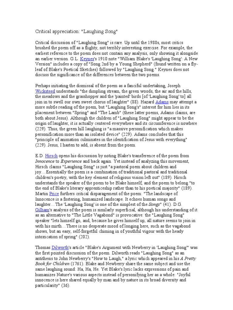 Critical Appreciation | PDF | William Blake | Laughter