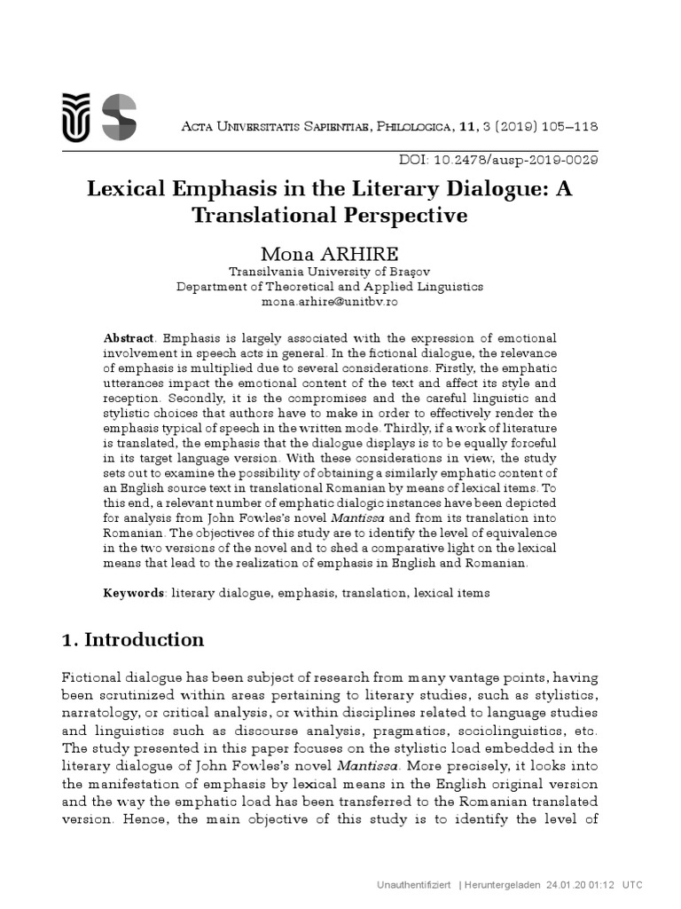 Lexical Emphasis in The Literary Dialogue A Transl | PDF | Stress ...