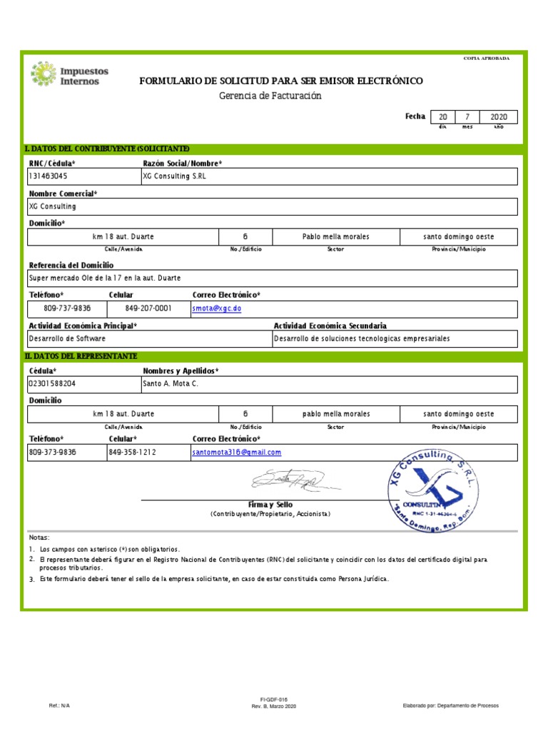 FI-GDF-016 Solicitud para Ser Emisor Electrónico | PDF | Contribuyente ...