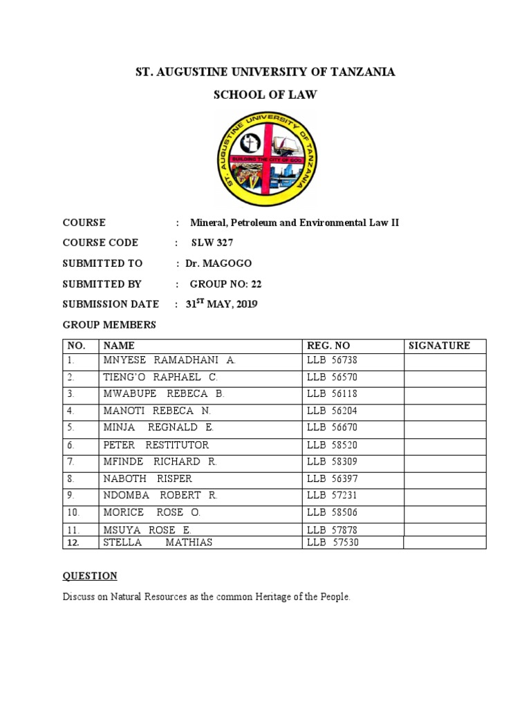 St. Augustine University of Tanzania School of Law | PDF | Property ...