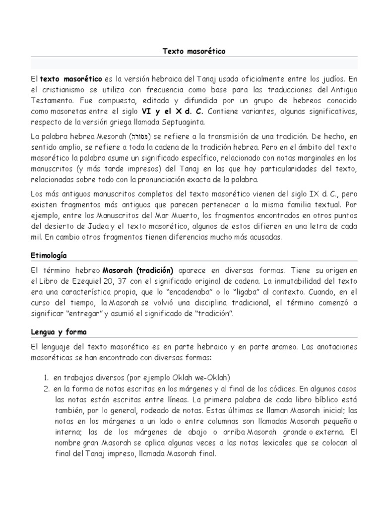 El Texto Masorético: Origen y Características | PDF | Septuaginta ...