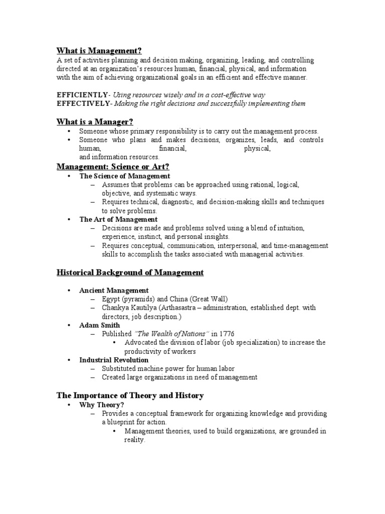 Management Notes | PDF | Strategic Management | Goal