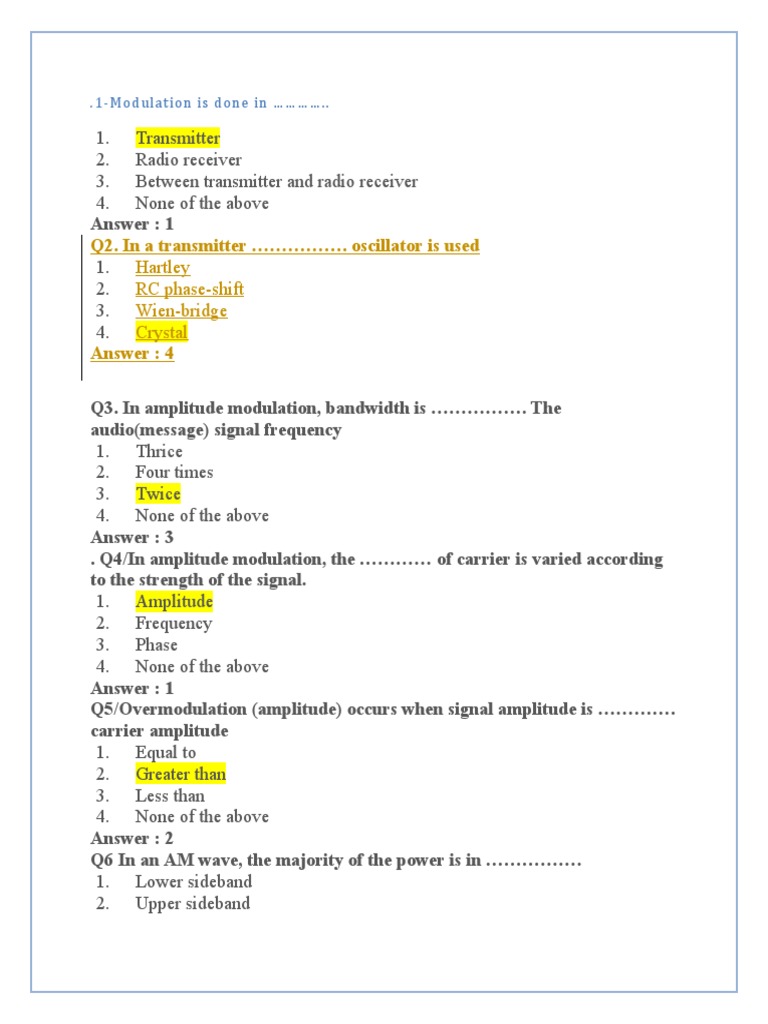 MCQs Communication Theory | PDF | Detector (Radio) | Modulation