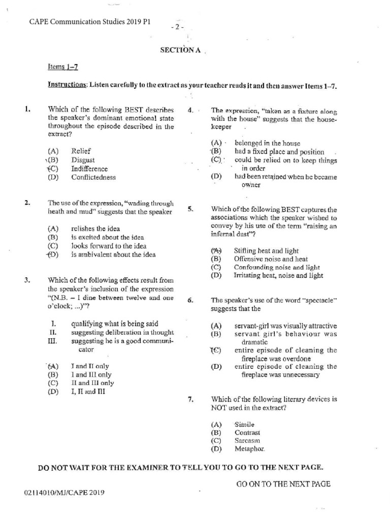 CAPE Communication Studies 2019 P1 PDF | PDF