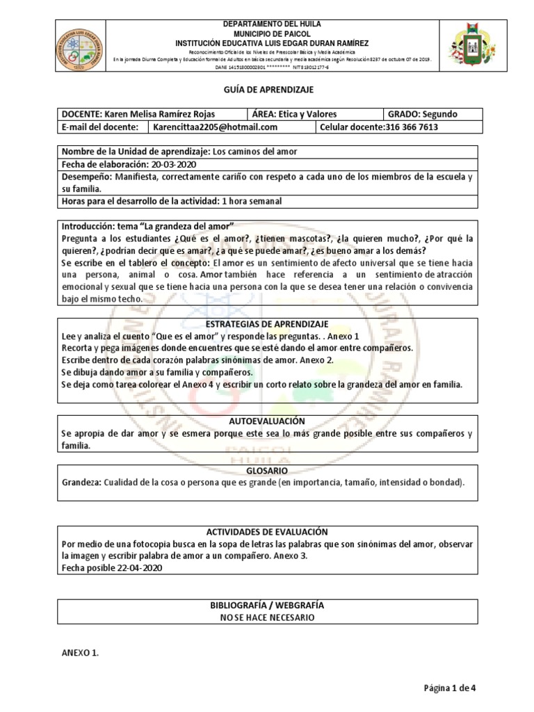 Etica y Valores 201 Sem 9-10 1P PDF | PDF | Amor | Educación de la ...