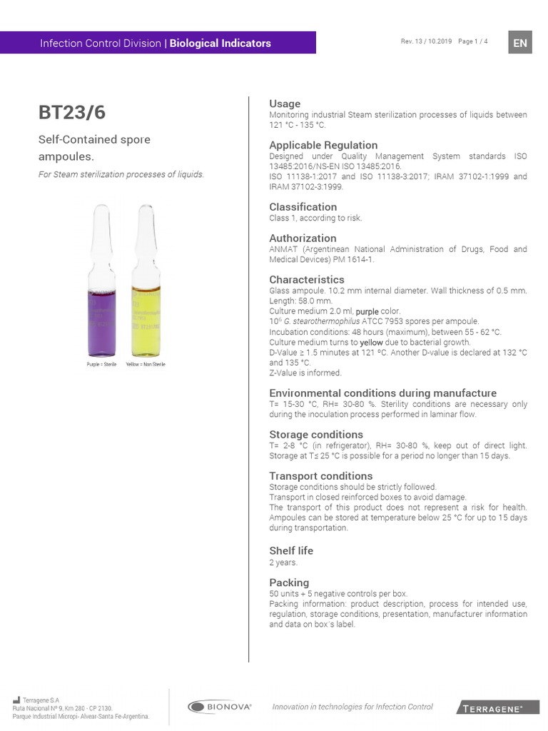 Self-Contained Spore Ampoules.: Infection Control Division - Biological ...