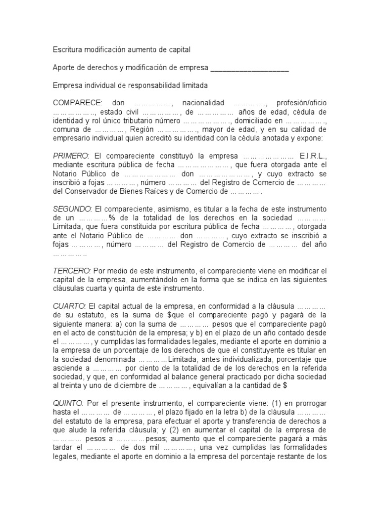 Modificacion EIRL Aumento Capital y Extracto | PDF | Gobierno