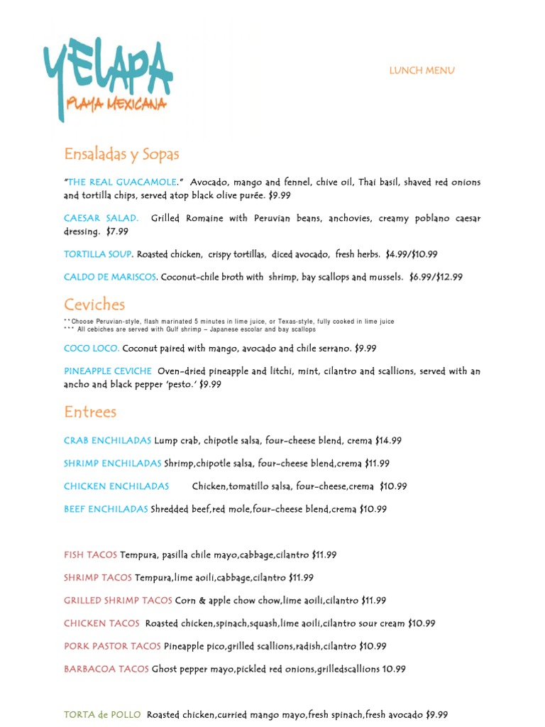 Lunch Menu: Salads, Ceviches, Tacos | PDF