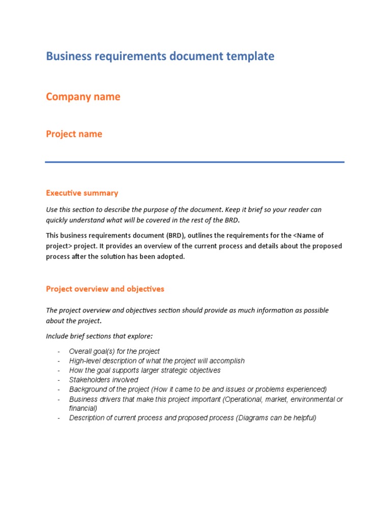 Business Requirements Document Template RFP360 | PDF