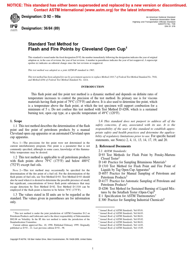 Flash and Fire Points by Cleveland Open Cup: Standard Test Method For ...