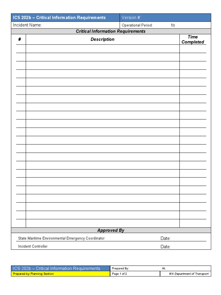 DoT - ICS 202b Critical Information Requirements | PDF | Incident ...