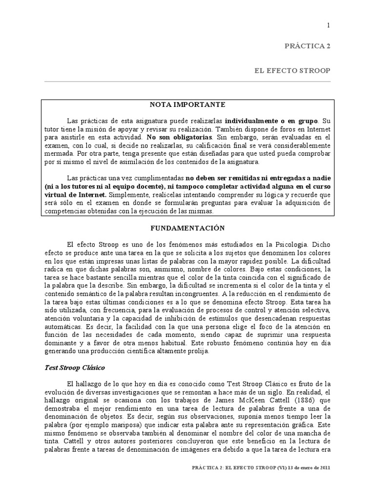 Hoja De Trabajo Sobre El Efecto Stroop