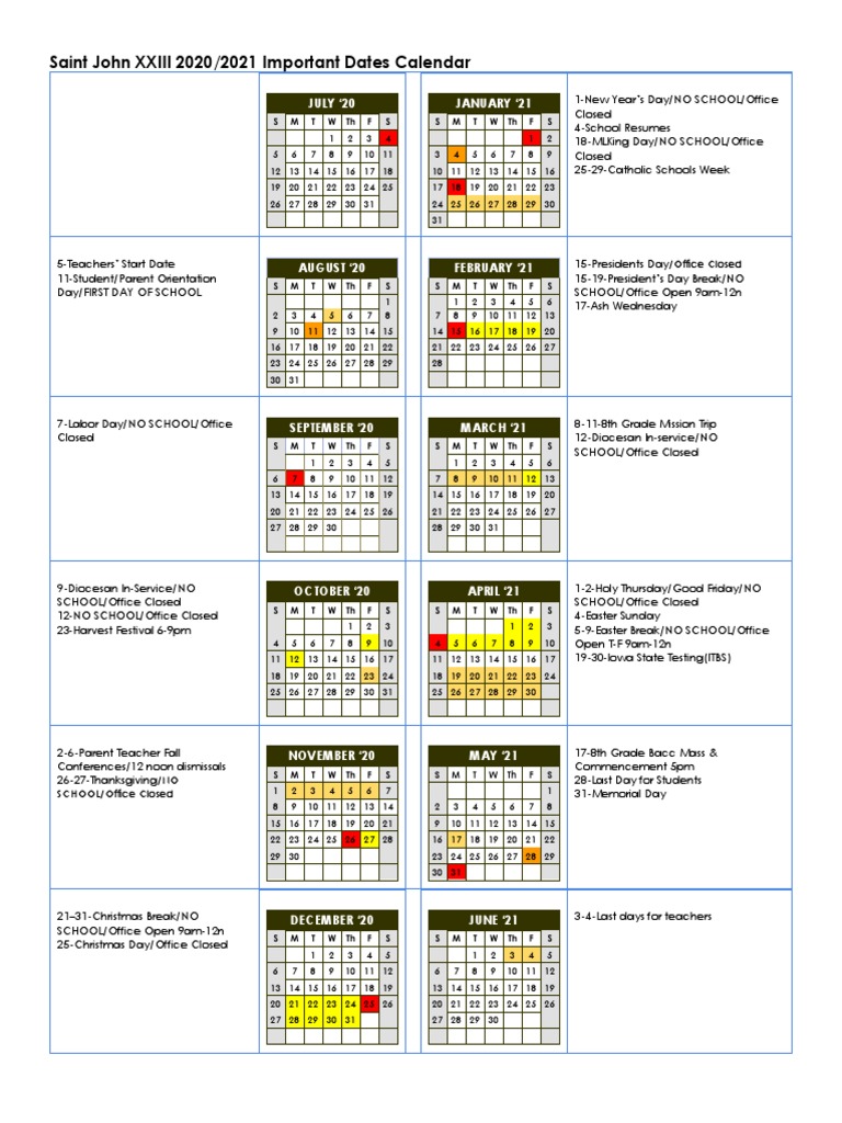 Saint John XXIII 2020-2021 Calendar | PDF | Christian Worship And ...