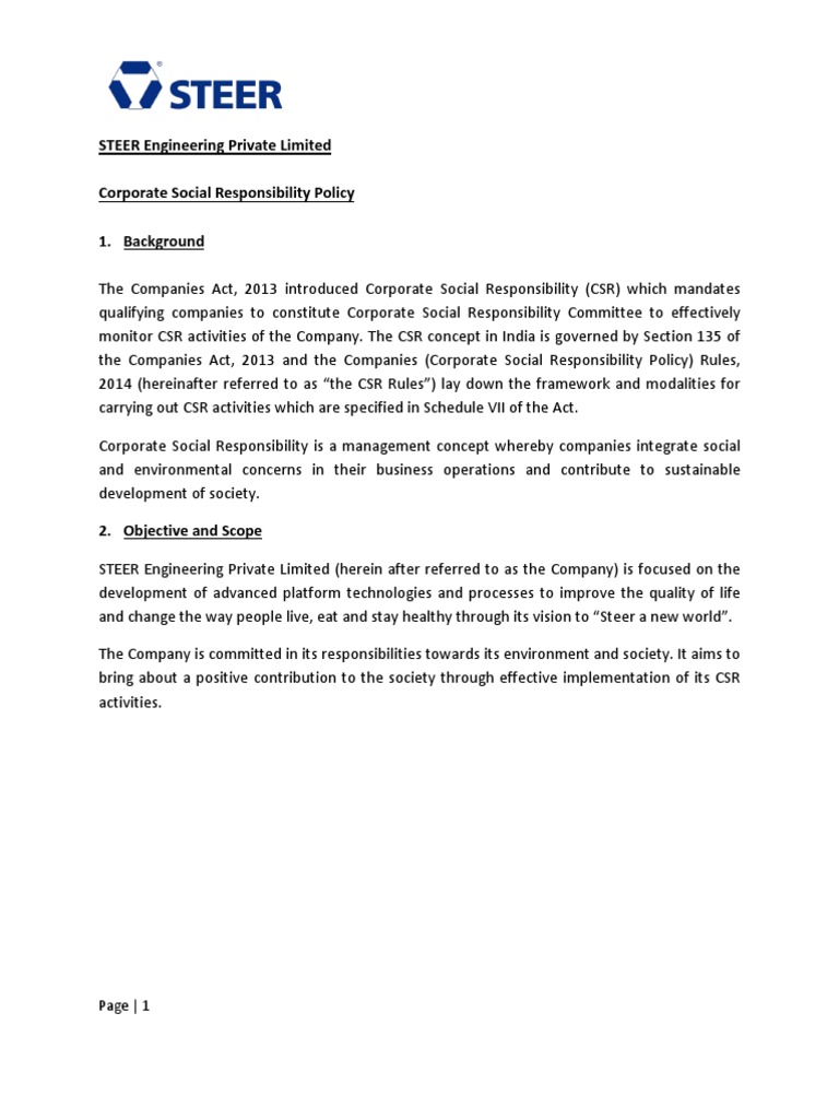 STEER Engineering Private Limited Corporate Social Responsibility ...
