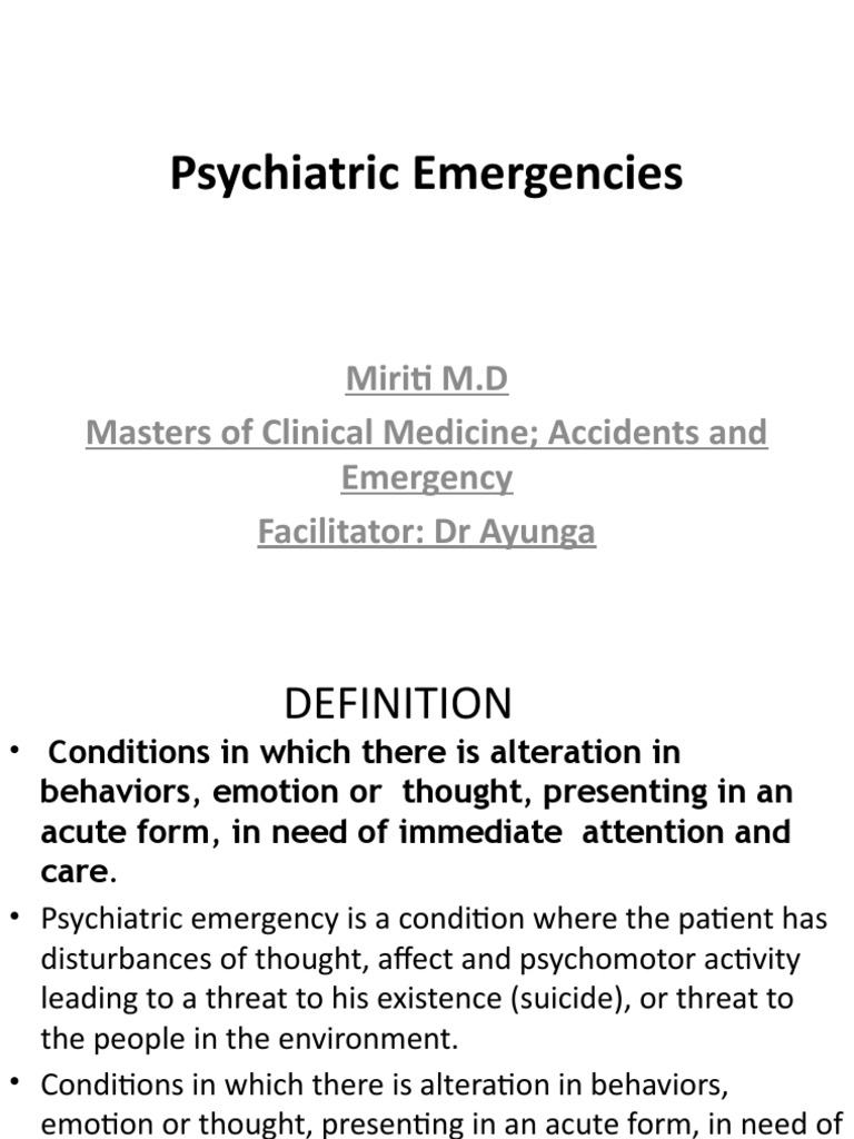 Psychiatric Emergency Management Guide | PDF | Psychosis | Delusion