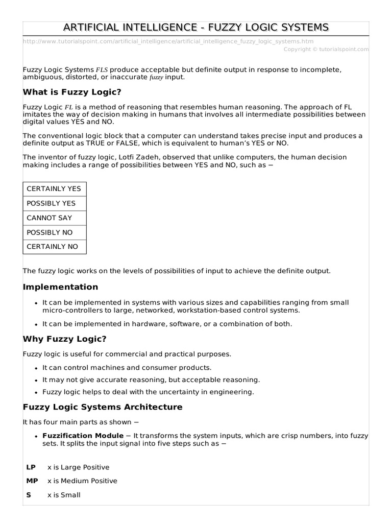 Artificial Intelligence - Fuzzy Logic Systems | PDF | Fuzzy Logic ... Artificial Intelligence - Fuzzy Logic Systems | PDF | Fuzzy Logic ...