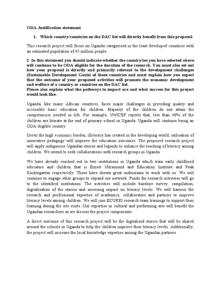 ODA Justification Statement | PDF | Literacy | Uganda