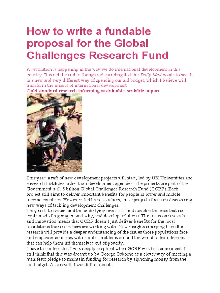 How To Write A Fundable Proposal For The Global Challenges Research ...