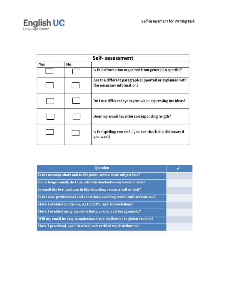 Writing self-assessment checklist | PDF