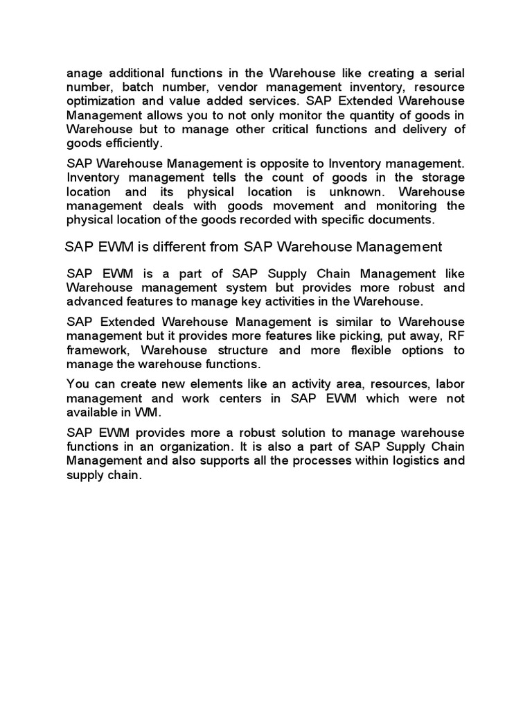 SAP EWM Is Different From SAP Warehouse Management | PDF