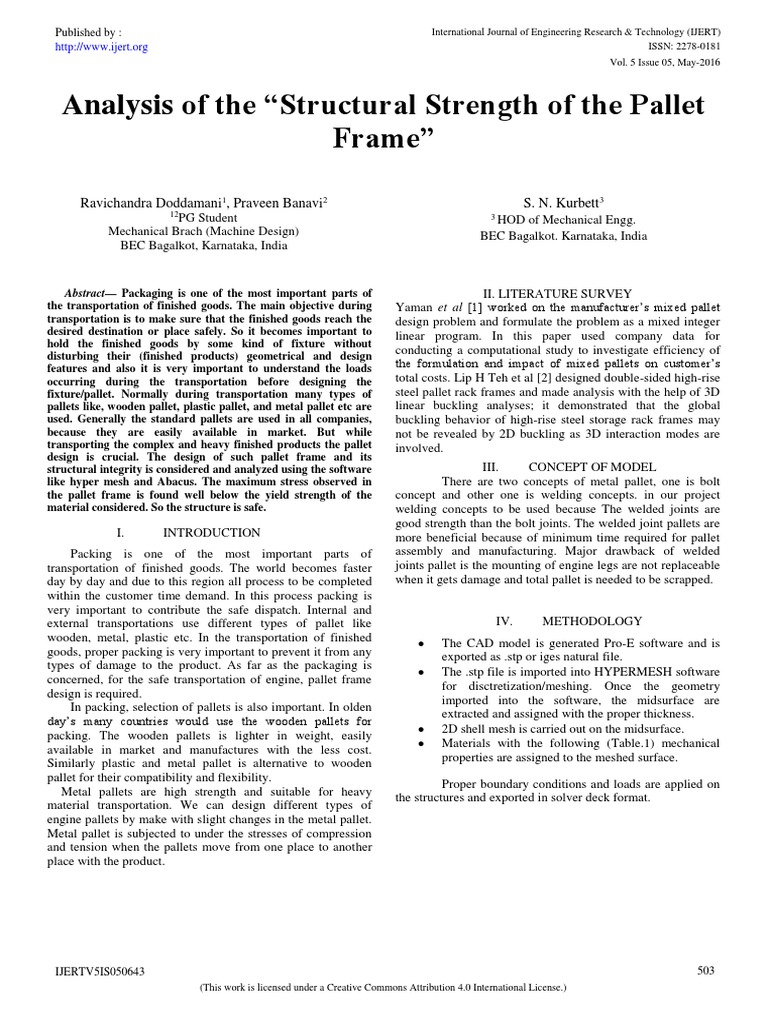 Analysis of The Structural Strength of The Pallet Frame IJERTV5IS050643 ...