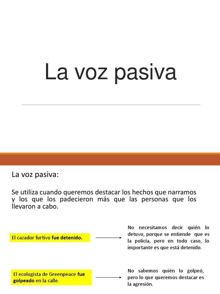 La Voz Pasiva PDF | PDF | Asunto (gramática) | Objeto (gramática)