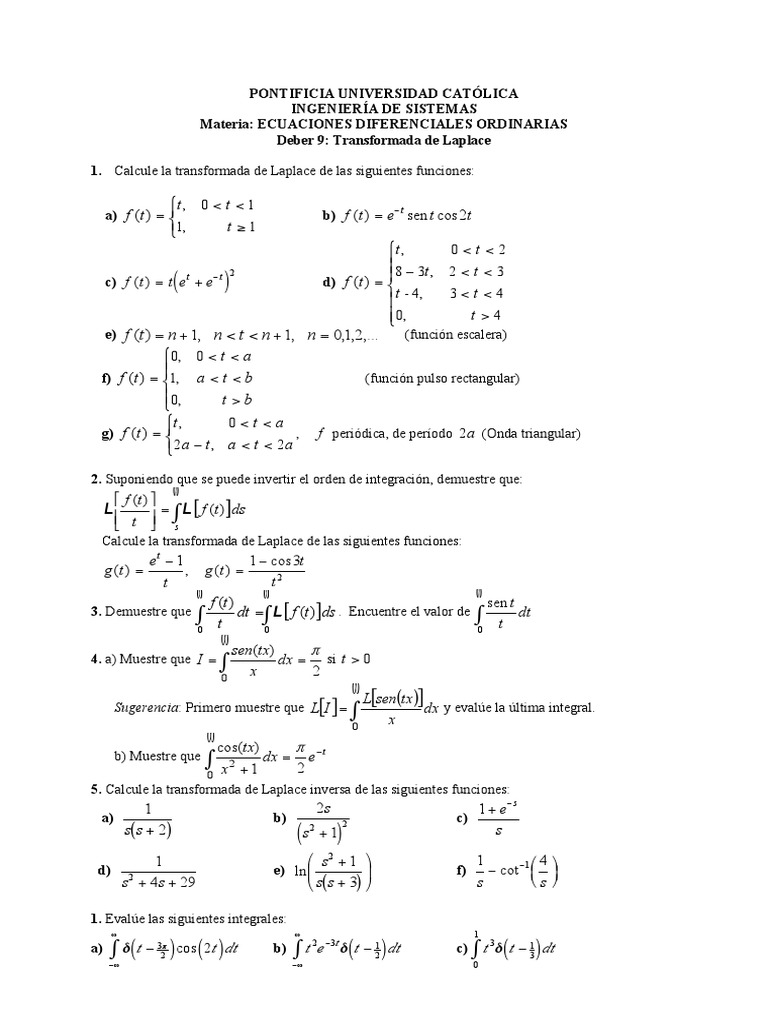 Deber 9 Transf. de Laplace (PUCE) | PDF | Integral | Masa