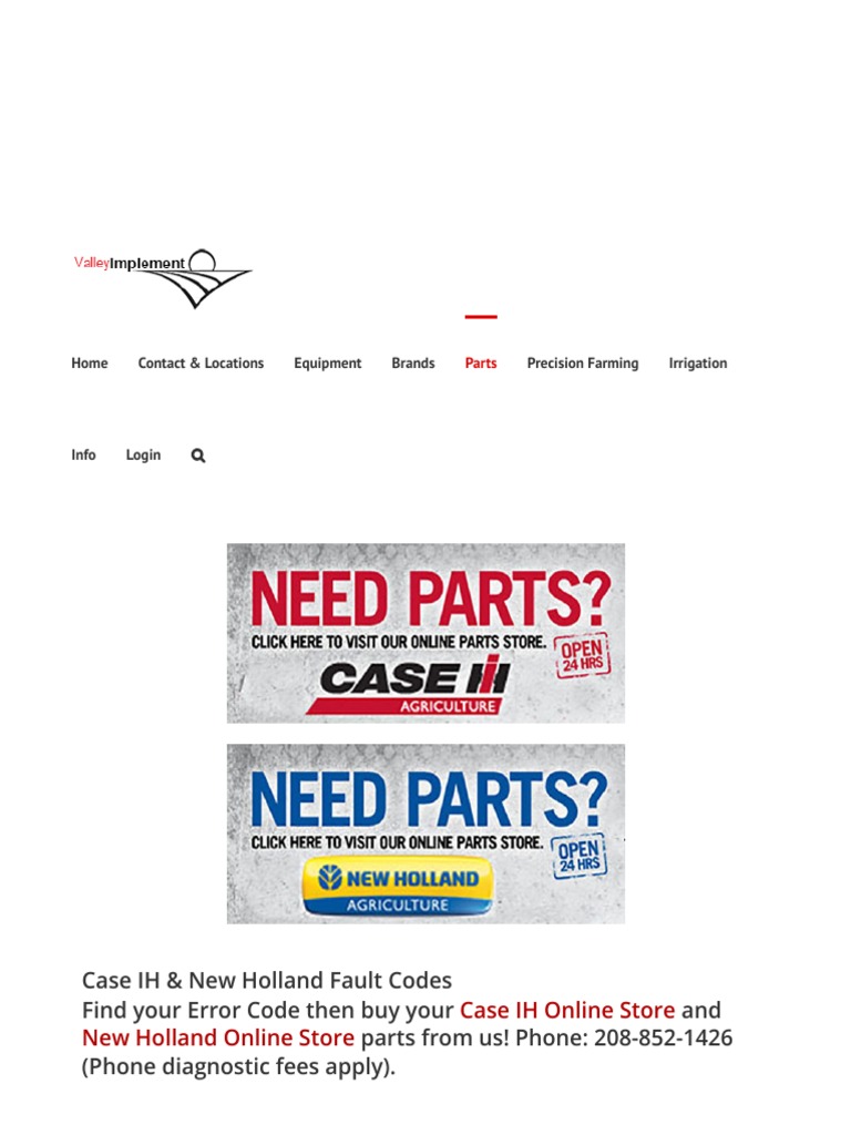 Case IH and New Holland Error Codes For Tractors at Valley Implement ...