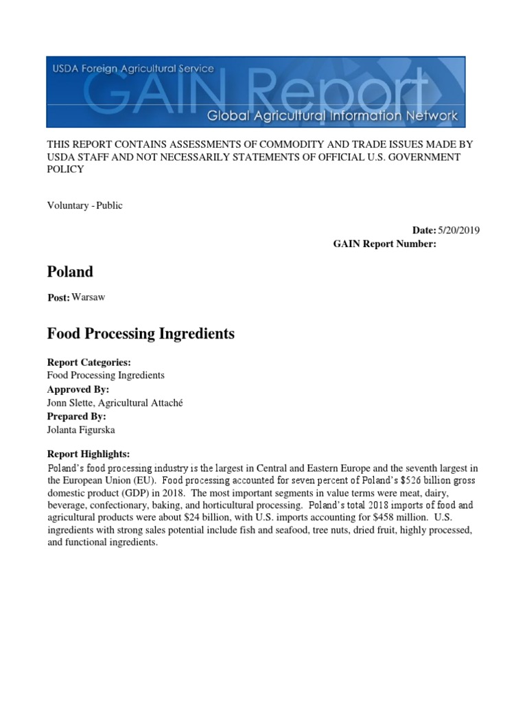Food Processing Ingredients Poland 2019 | PDF | Exports | Foods