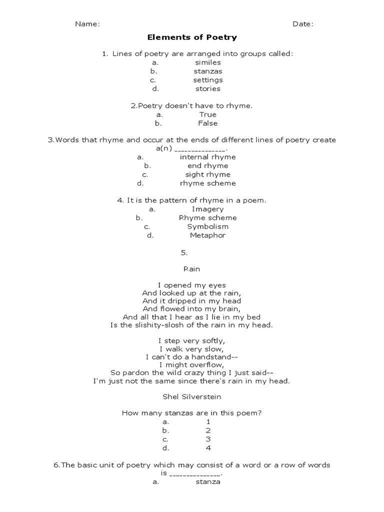 Elements of Poetry | PDF | Rhyme | Poetry