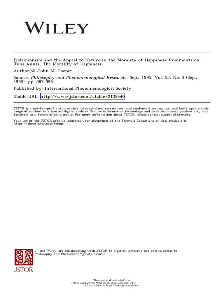 Eudaimonism in Ancient Ethics | PDF | Stoicism | Reason