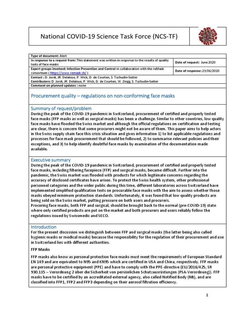 Policy Brief Mask Quality 2020-06-25 - Final | PDF | Medical Device ...