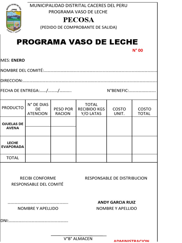 Formato PECOSA para Vaso de Leche | PDF | Finanzas y dinero | Tecnología