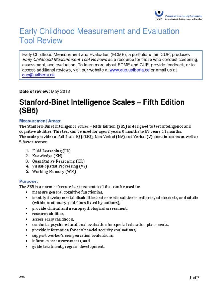 Early Childhood Measurement and Evaluation Tool Review: Stanford-Binet ...