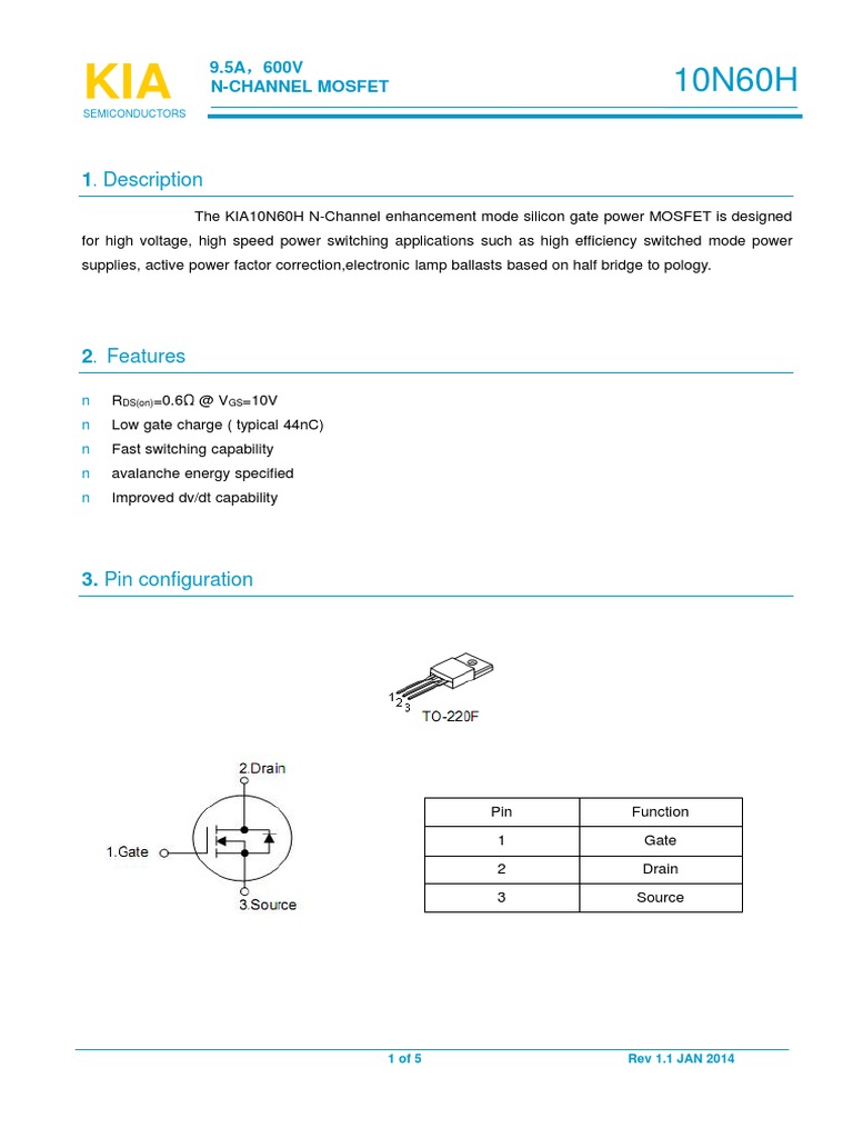 KIA KIA KIA: 1.description | PDF | Field Effect Transistor | Mosfet