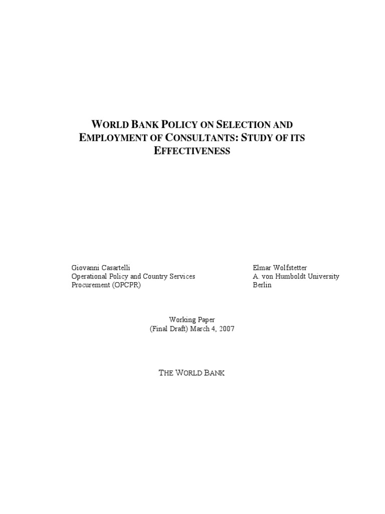 World Bank Policy Report On Selecting Cosultants | PDF | Procurement ...
